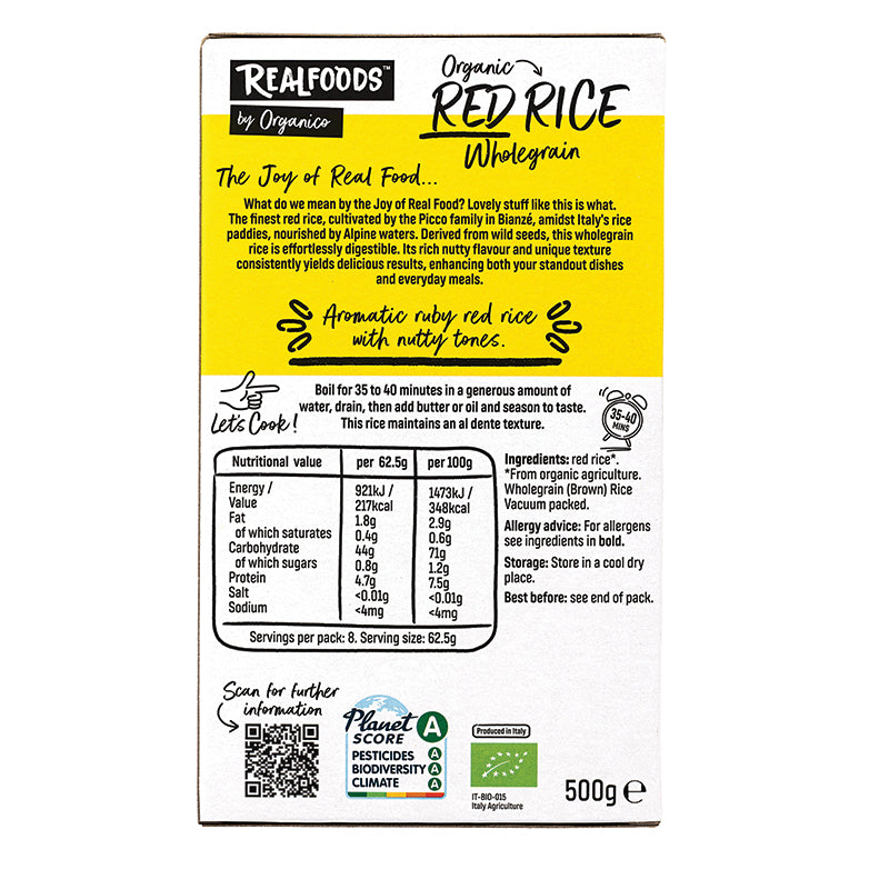 Organic Red Wholegrain Rice - Organico Realfoods